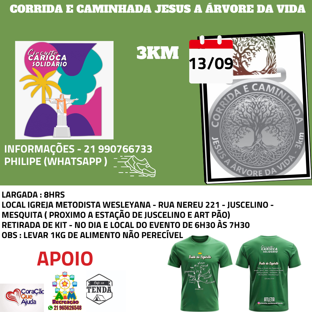 Corrida e Caminhada Jesus a Árvore da Vida 3km em Mesquita - Sympla