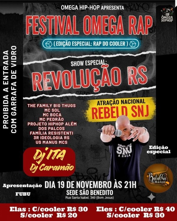 Festival Omega Rap ( rap do cooler ) em Porto Alegre - Sympla