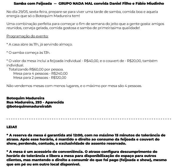 Samba com Feijoada em Belo Horizonte - Sympla